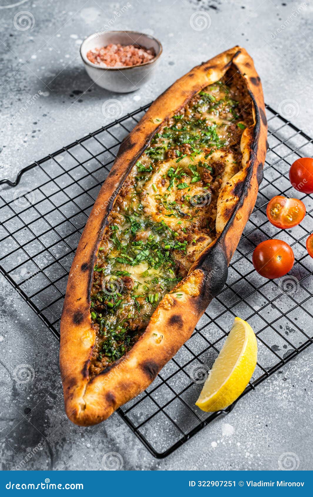 Turkish Pide, Traditional Pie with Beef Meat and Vegetables. White ...