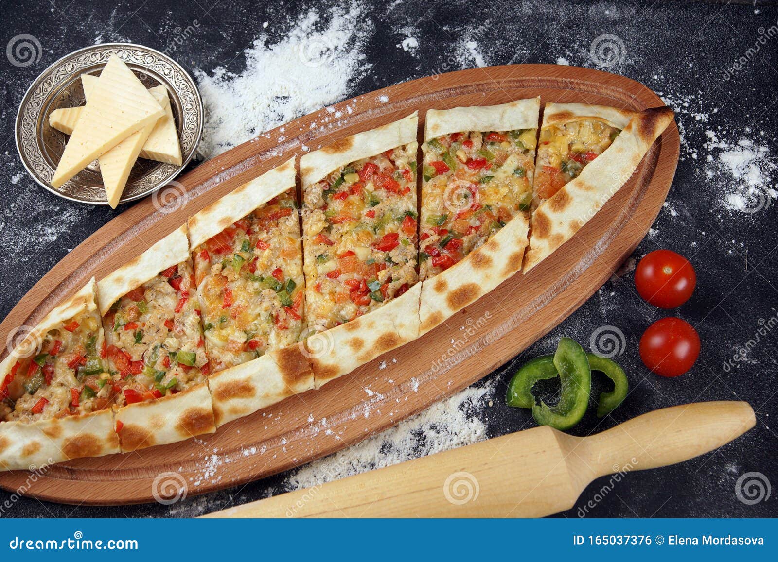 Turkish Pizza Called Boat-shaped Pide Stuffed with Vegetables and ...