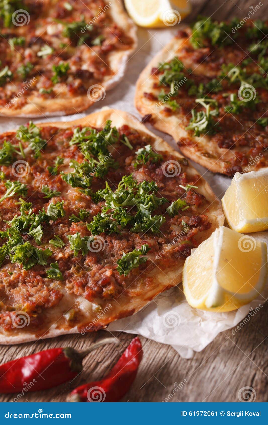 Turkish Pizza With Meat - Lahmacun Macro On The Table. Vertical Royalty ...