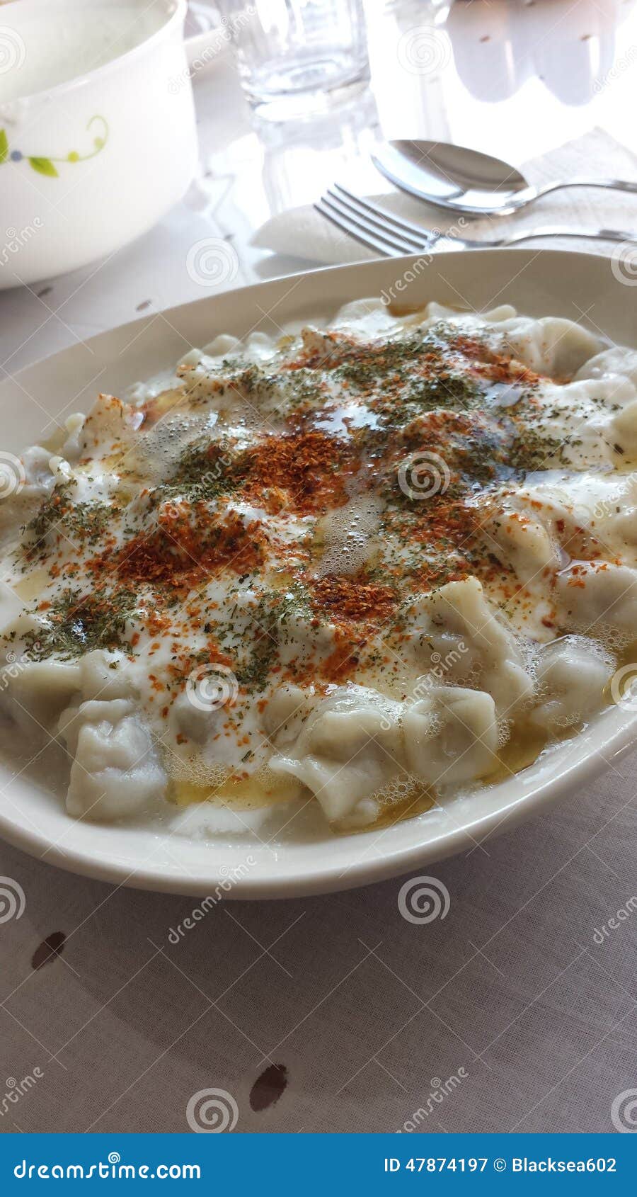 Turkish ravioli stock image. Image of recipe, manti, dish - 47874197