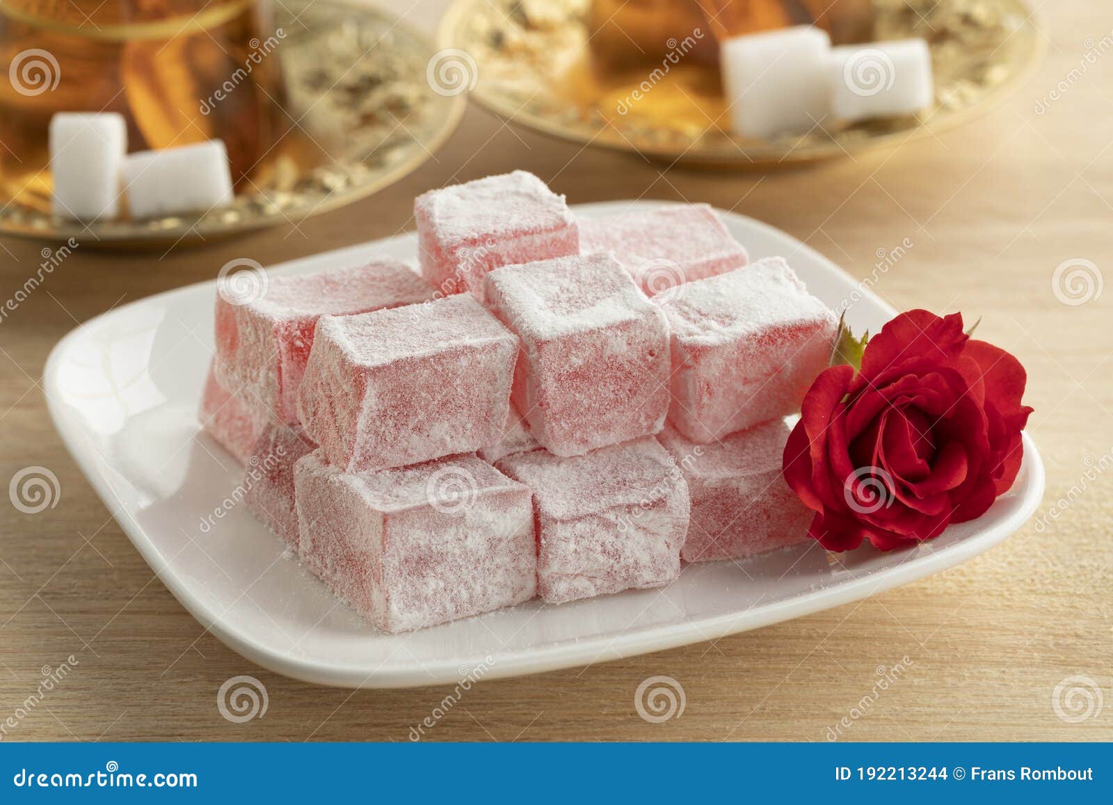 Turkish Rose Delight and a Fresh Rose Stock Photo - Image of turkish ...