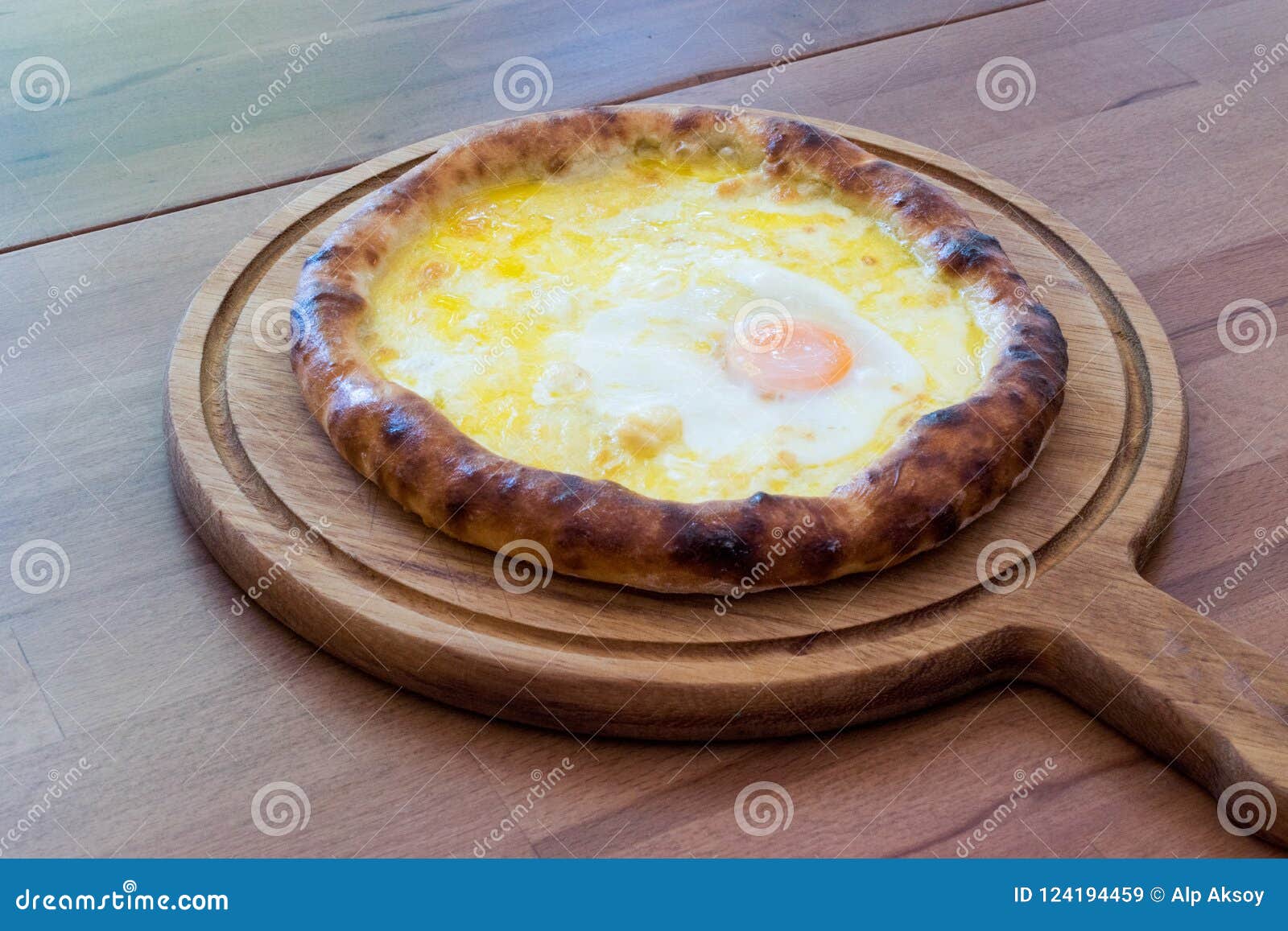 Turkish Round Pide with Fried Egg and Cheese Stock Image - Image of ...