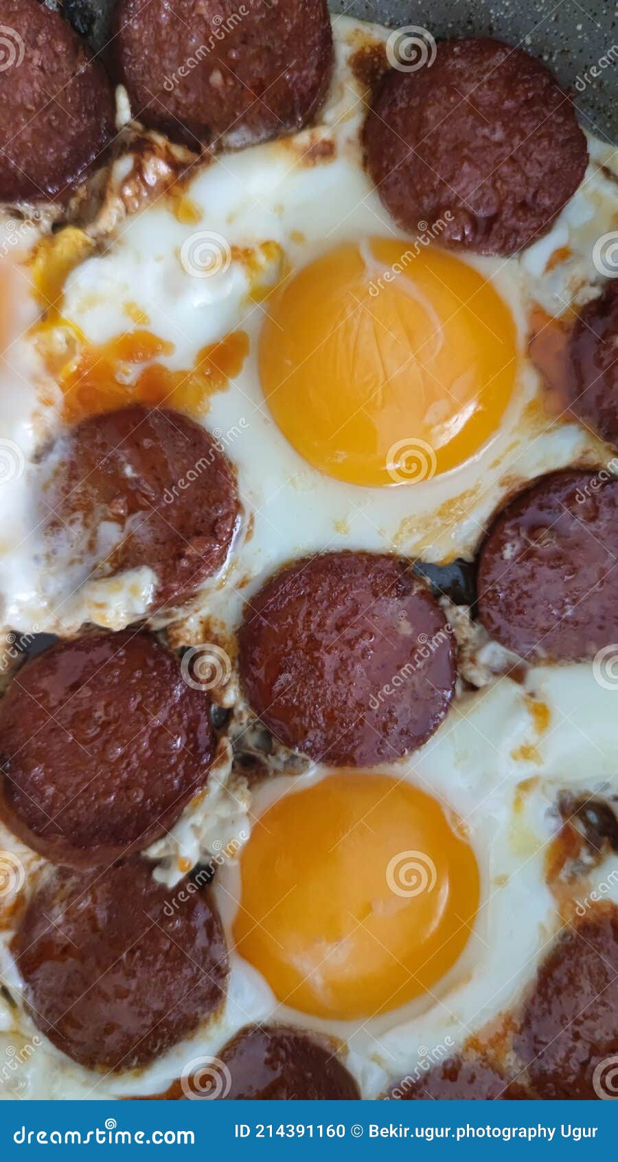 Turkish Sausage Sucuk and Egg on Rustic Wooden Table Stock Photo ...