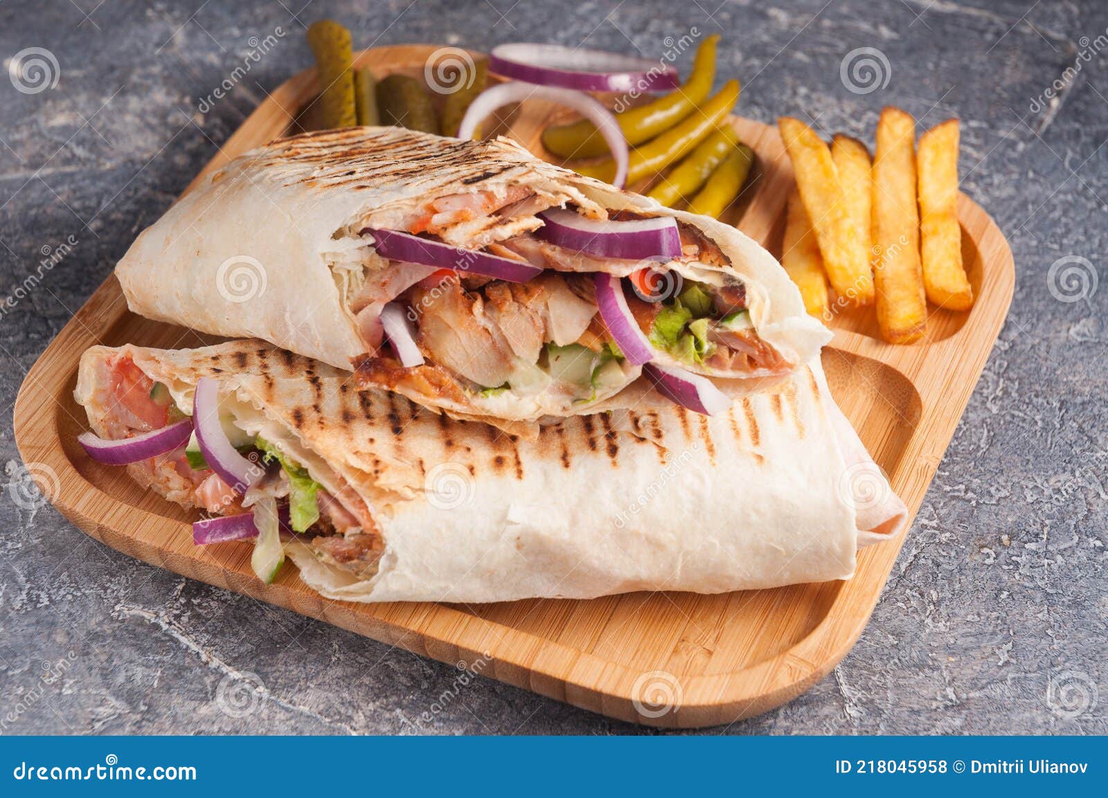 Turkish Shawarma with Chicken and Vegetables with Onions Stock Photo ...
