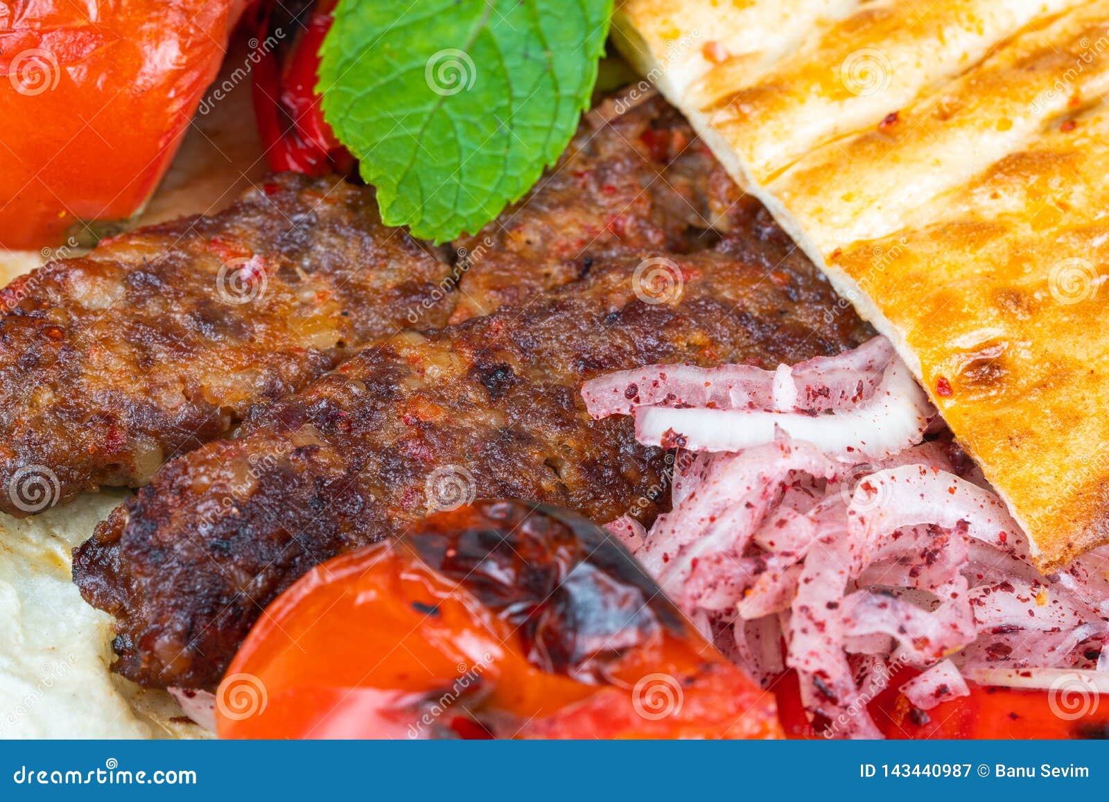 Turkish shish Adana kebab stock image. Image of meat - 143440987