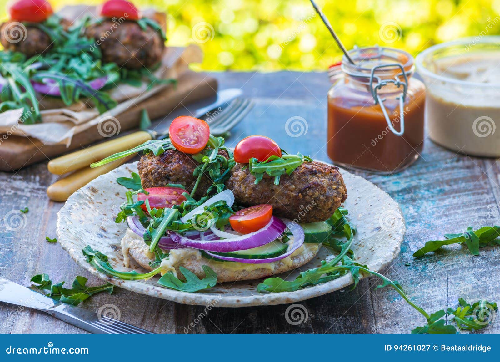 Turkish Style Lamb Kofta on Pitta Bread Stock Image - Image of food ...