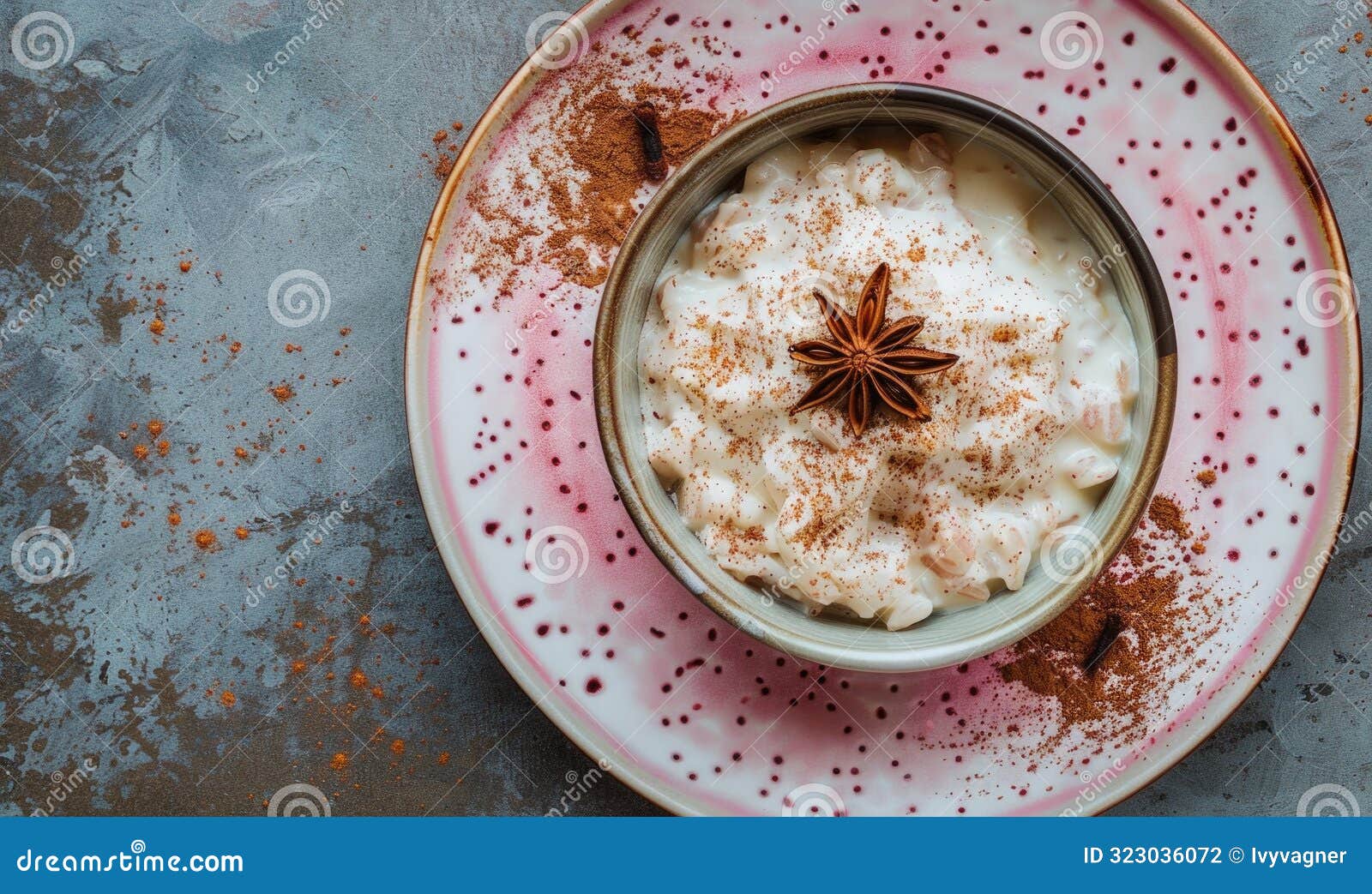 Turkish Sutlac (rice Pudding) with Cinnamon on a Pastel Pink Plate ...