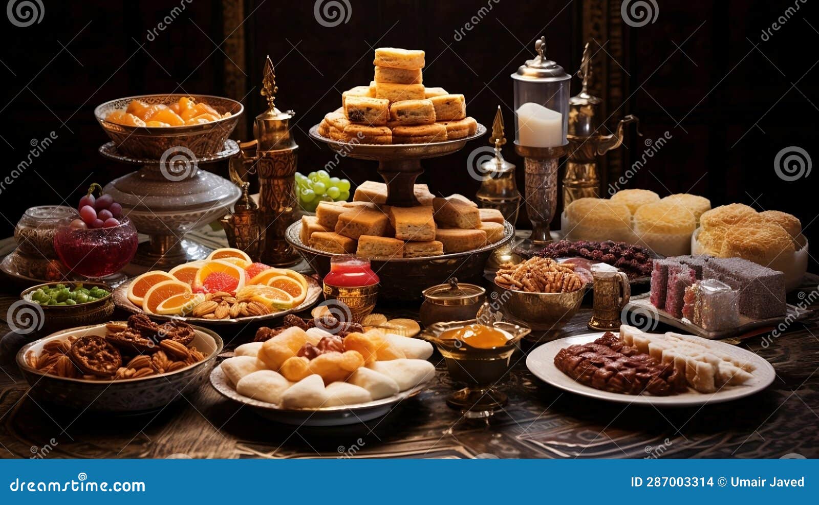 Men Eat Sweets At Table Of Various Sweets At Parties And Weddings ...