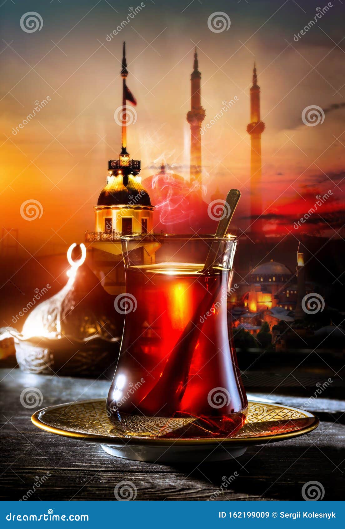 Tea and Maiden Tower stock image. Image of dawn, famous - 162199009
