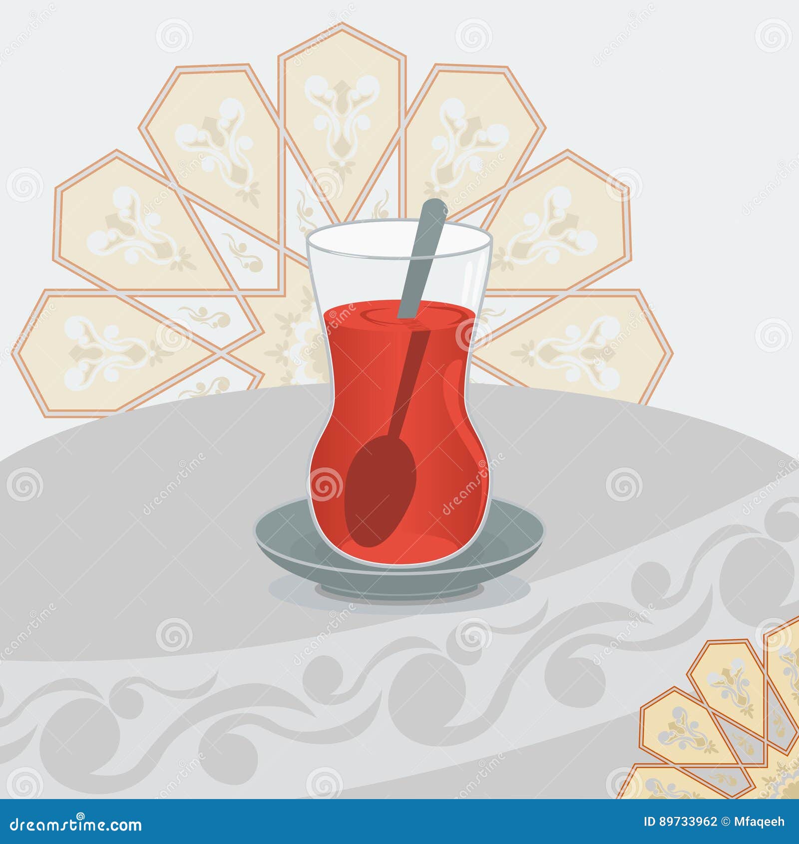 Turkish Tea on Table with Pattern Vector Illustration Stock Vector ...