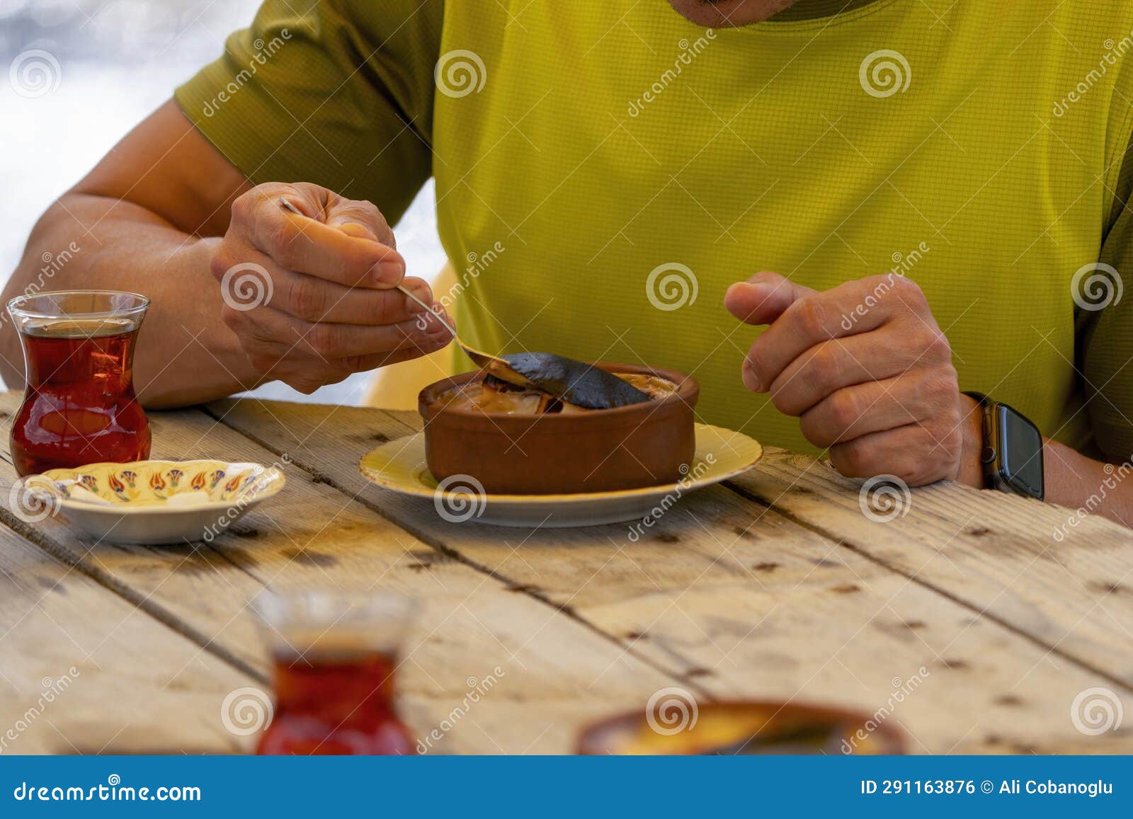 Turkish Tea and Rice Pudding on the Table Stock Photo - Image of ...