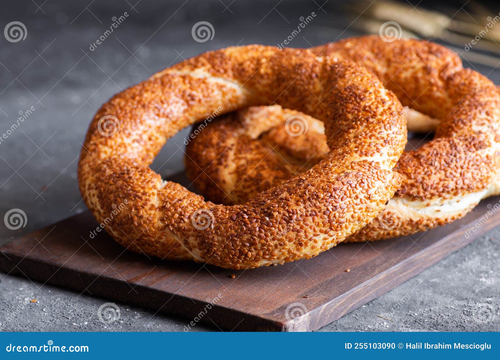 Turkish Traditional Bagel / Simit with Sesame on Rustic Table Stock ...