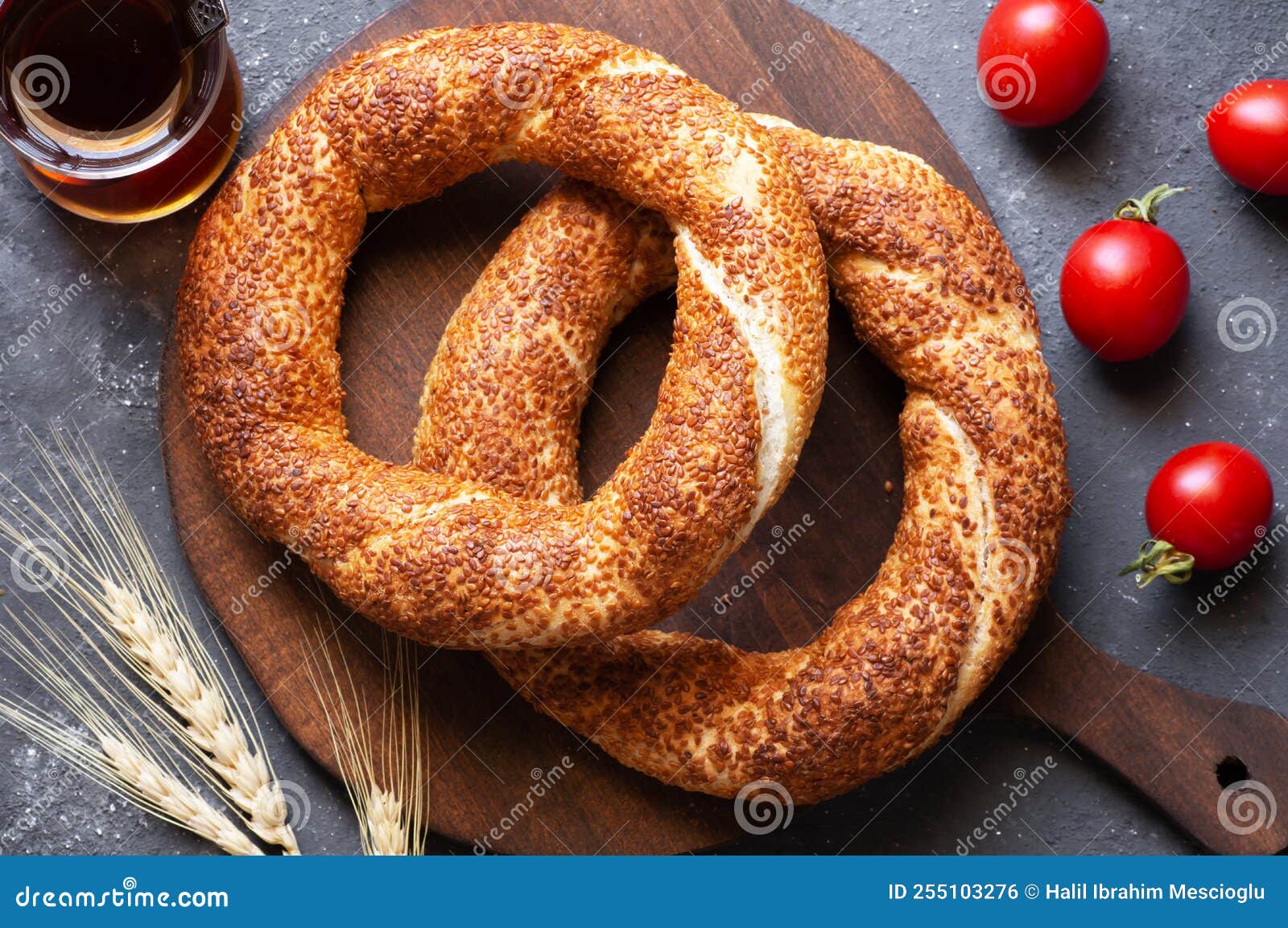 Turkish Traditional Bagel / Simit with Sesame on Rustic Table Stock ...