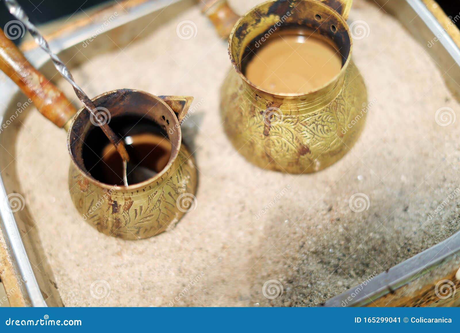 Turkish Traditional Coffee in Hot Sand Stock Image - Image of three ...