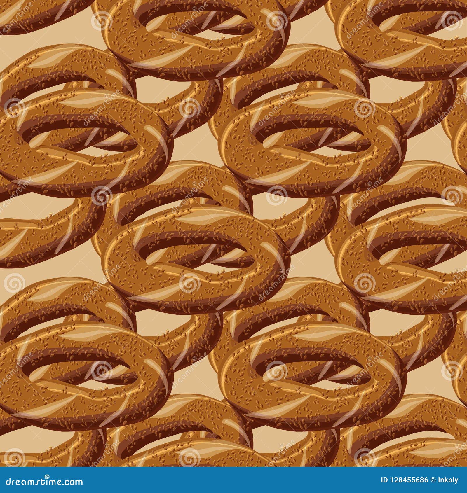 Turkish Traditional Delicious Bagel Simit Seamless Pattern. Stock Photo ...
