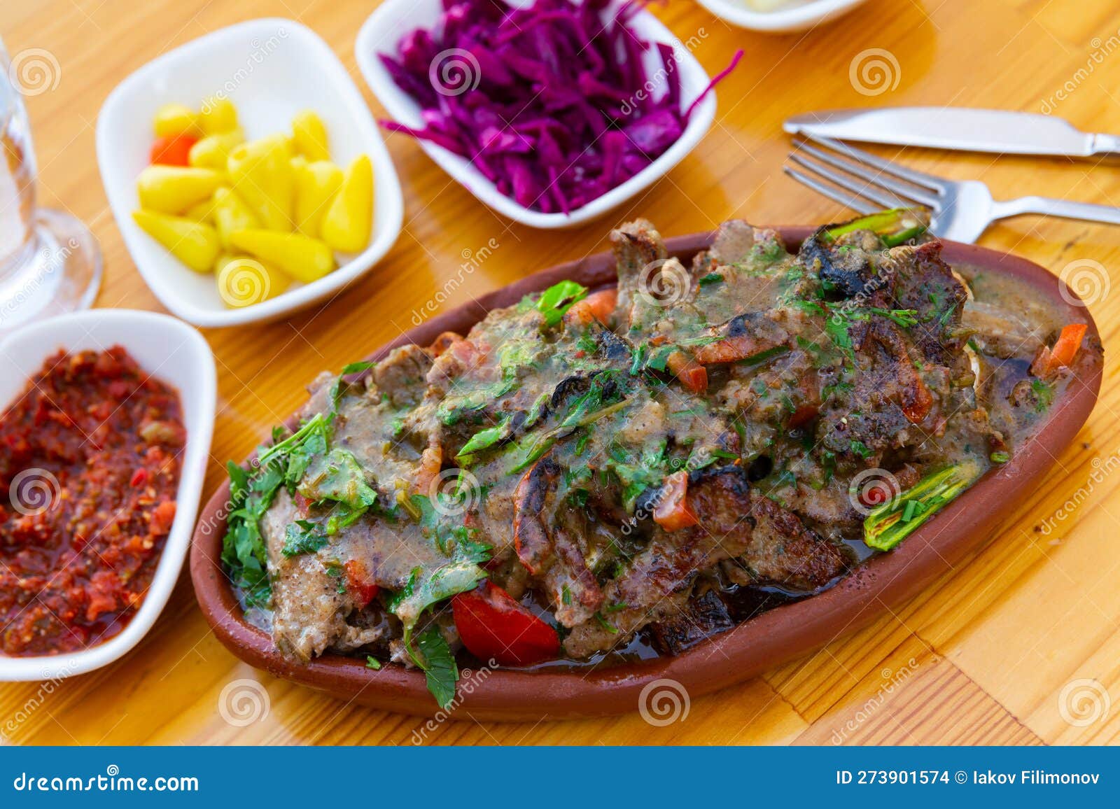 Turkish Traditional Dish Tirit with Meat and Vegetables Closeup Stock ...