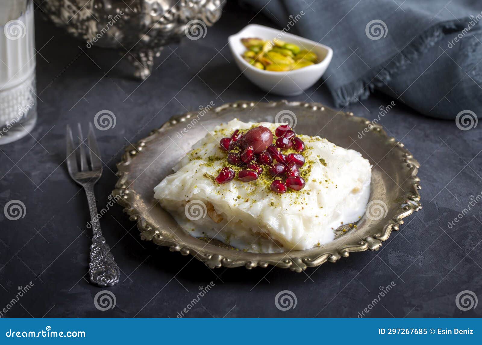 Turkish Traditional Ramadan Dessert Gullac Stock Image - Image of plate ...