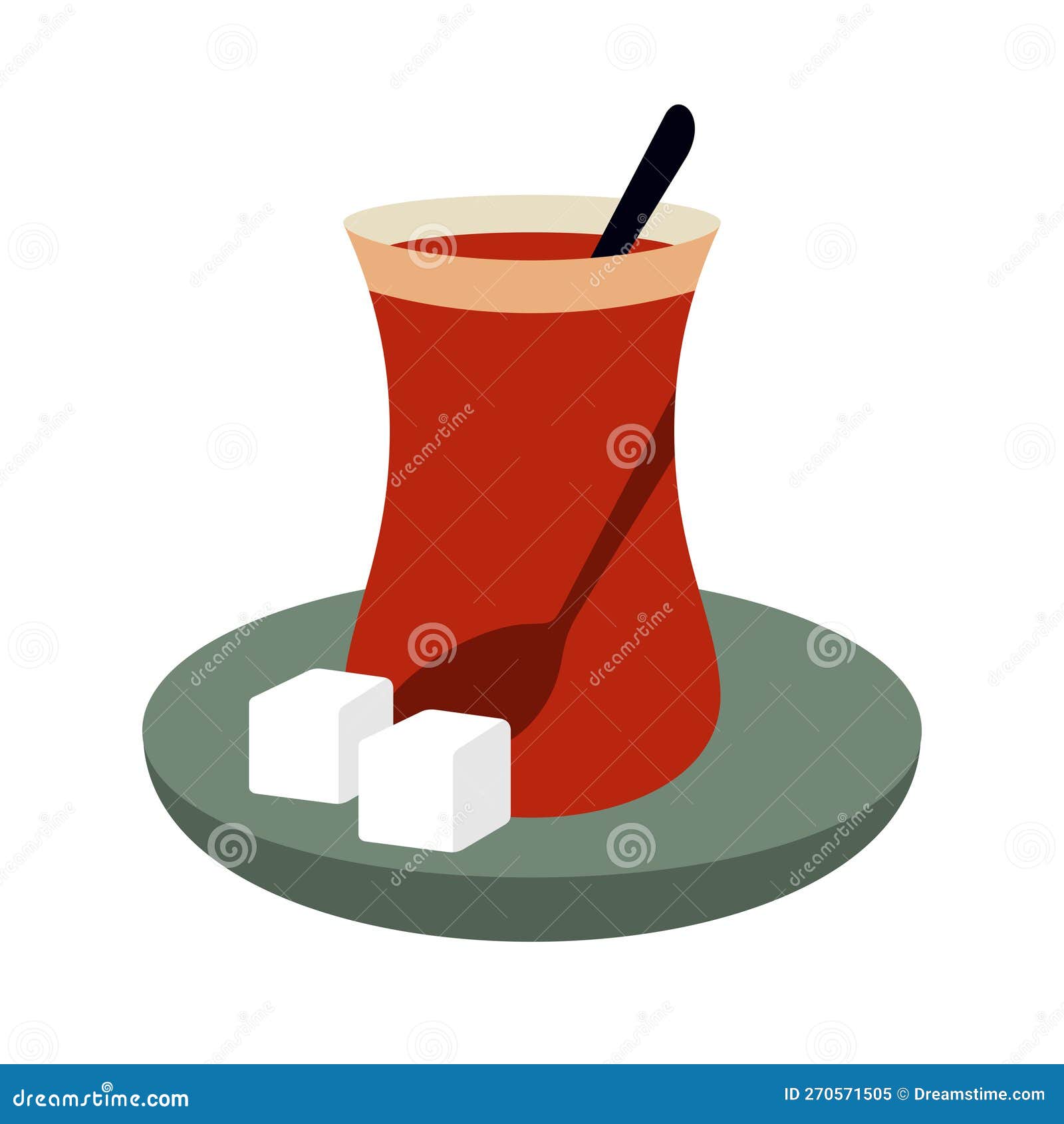 Turkish Traditional Tea Cup with Sugar Cubes and Spoon Stock Vector ...