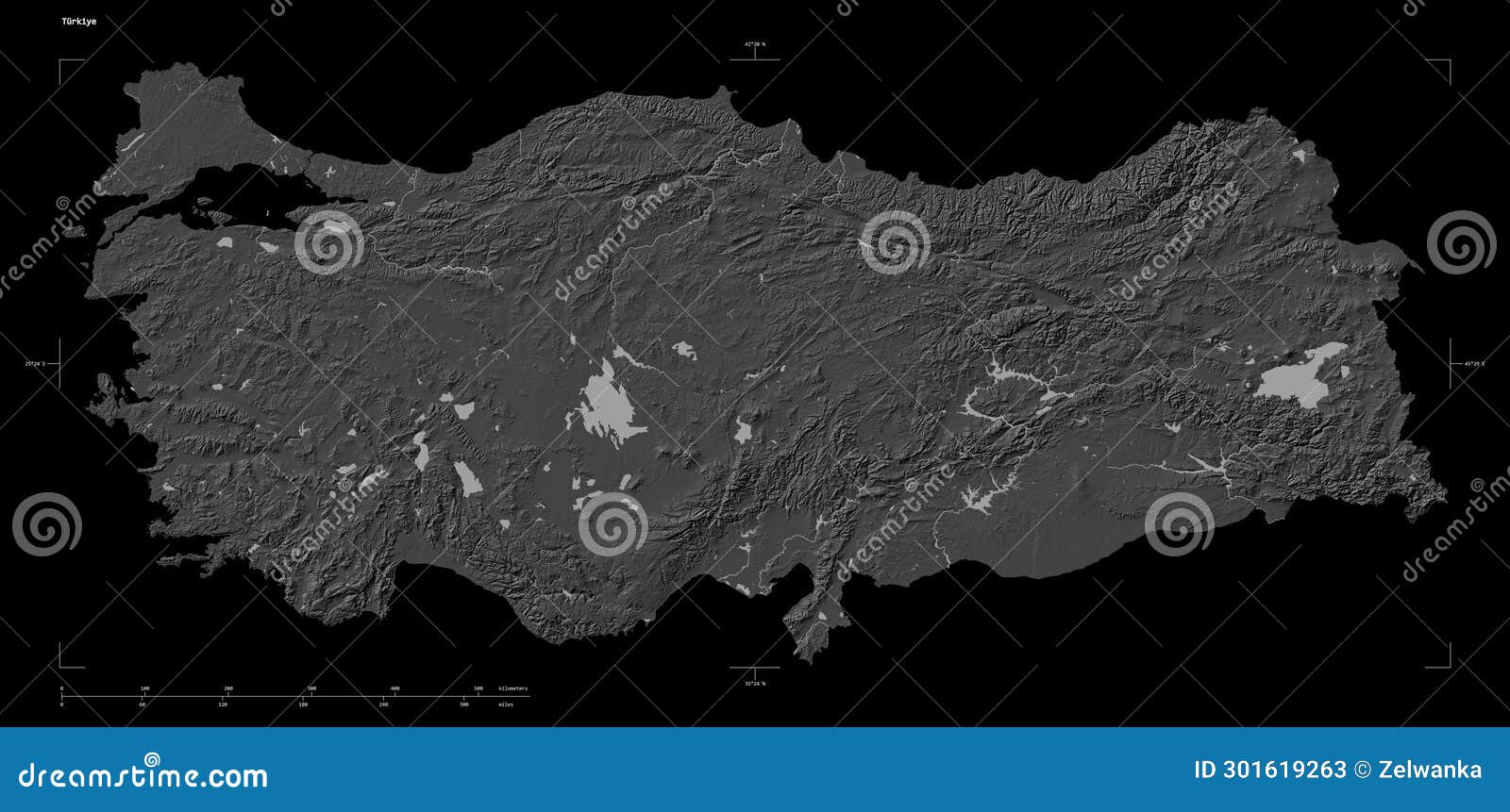 Turkiye Shape on Black. Bilevel Stock Illustration - Illustration of ...