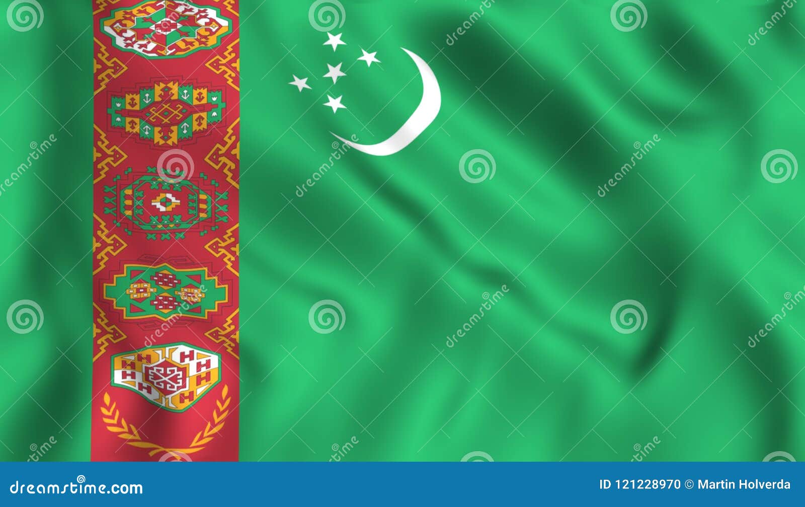 Turkmenistan Flag Waving Symbol Turkmen Stock Illustration