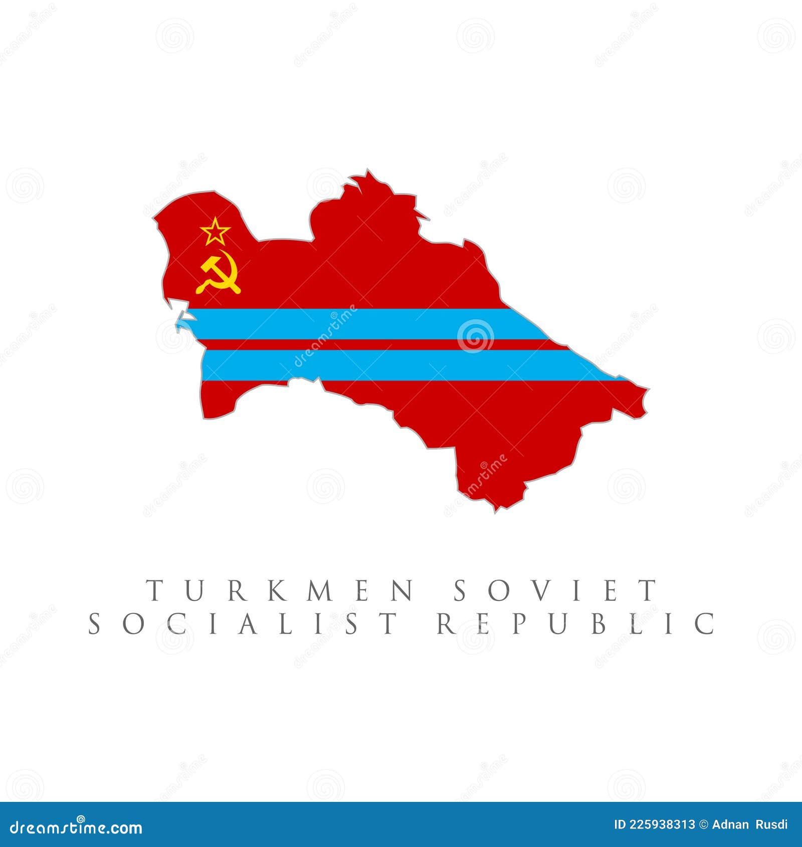 Turkmen Soviet Socialist Republic Flag Map. Isolated on White ...