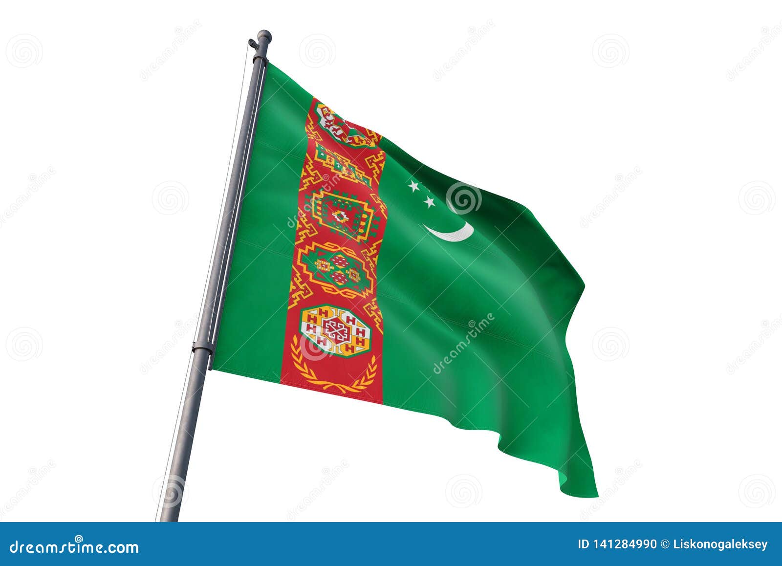 Turkmenistan Flag Waving Isolated White Background 3d Illustration