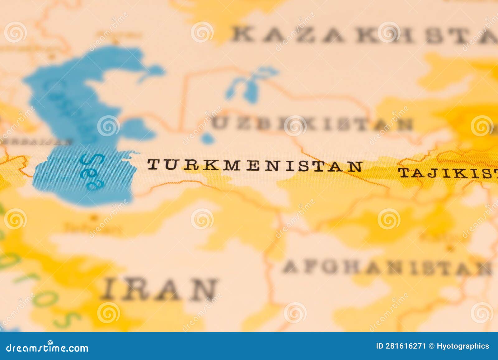 Turkmenistan in Focus on a Tilted World Map. Stock Illustration ...