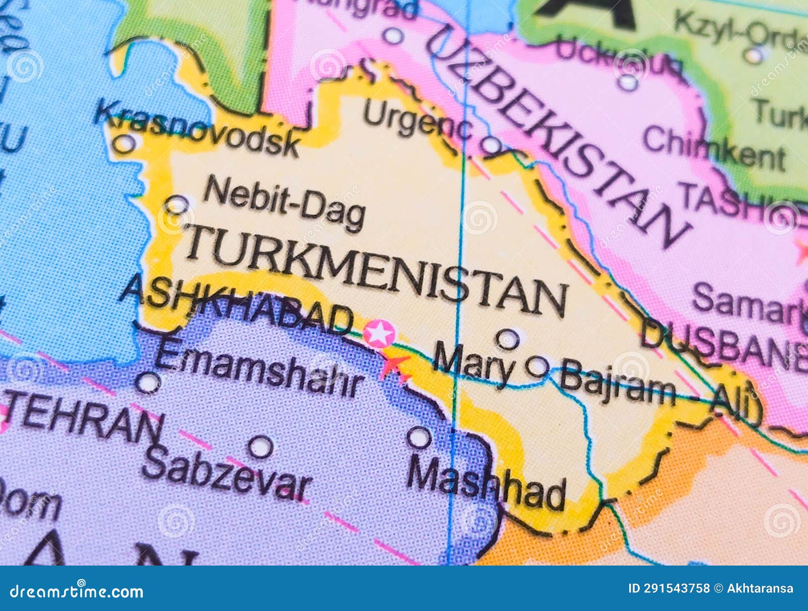 Turkmenistan Represented on a Colorful Map of the World Stock Photo ...