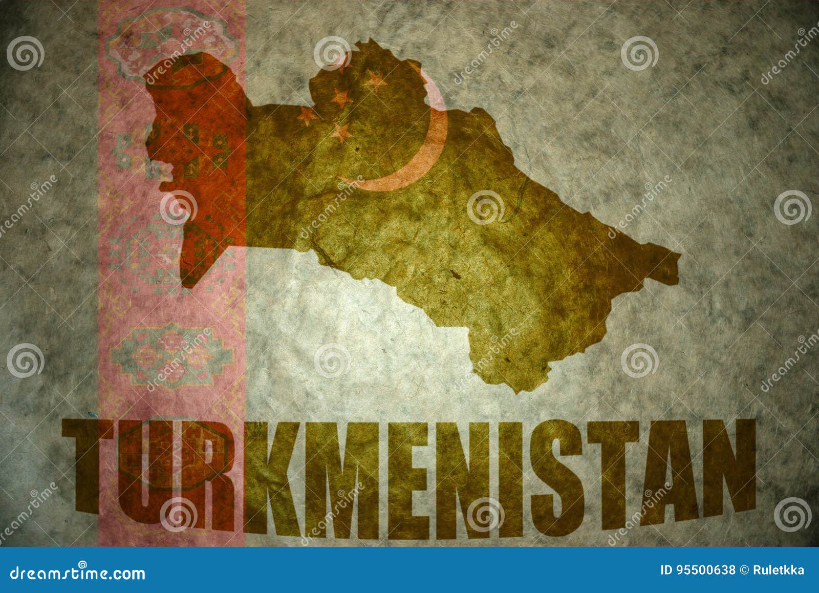 Turkmenistan Uitstekende Kaart Stock Foto - Image of vlag, middeleeuws ...