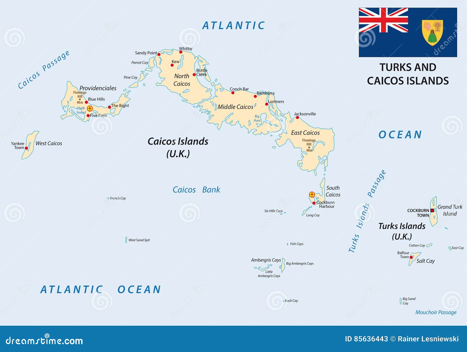 Turks and Caicos Islands Map with Flag Stock Vector - Illustration of ...
