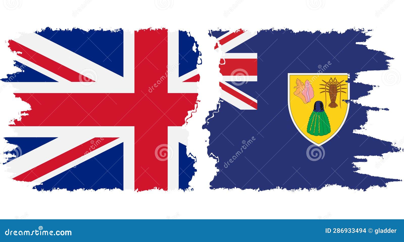 Turks and Caicos and UK Grunge Flags Connection Vector Stock ...