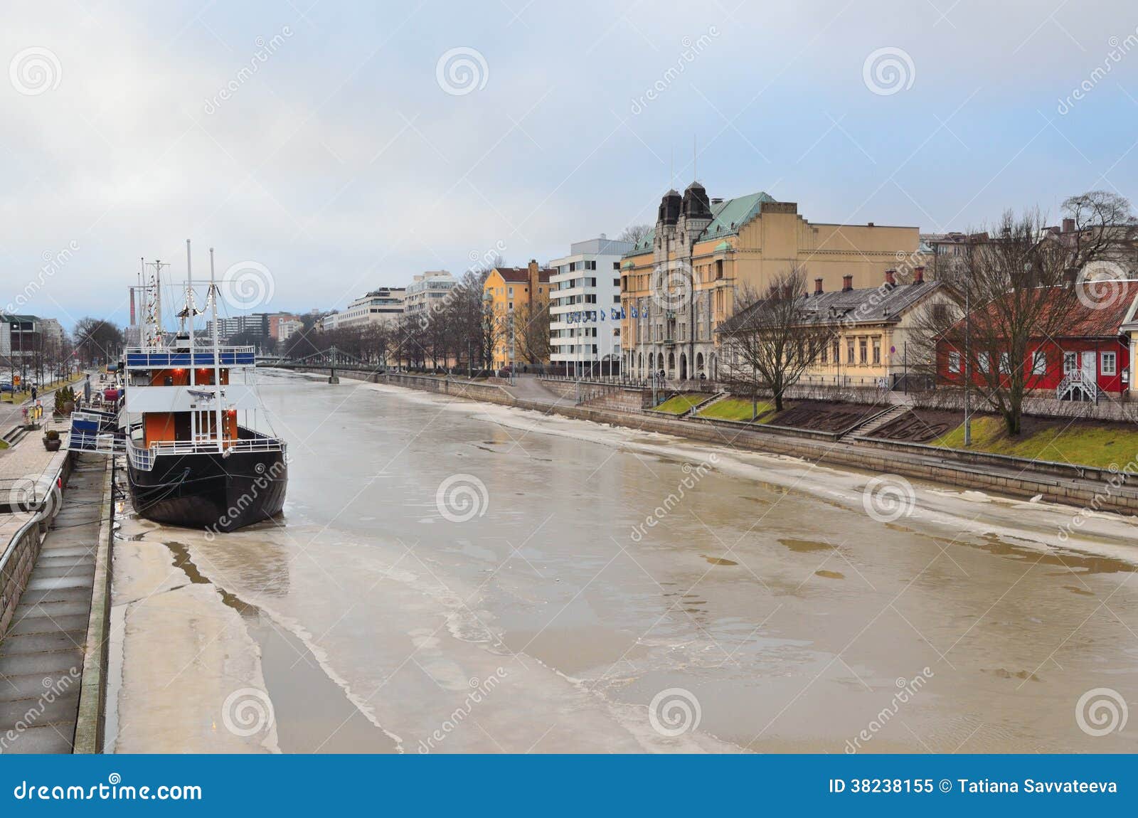 Turku in winter stock image. Image of embankments, river - 38238155