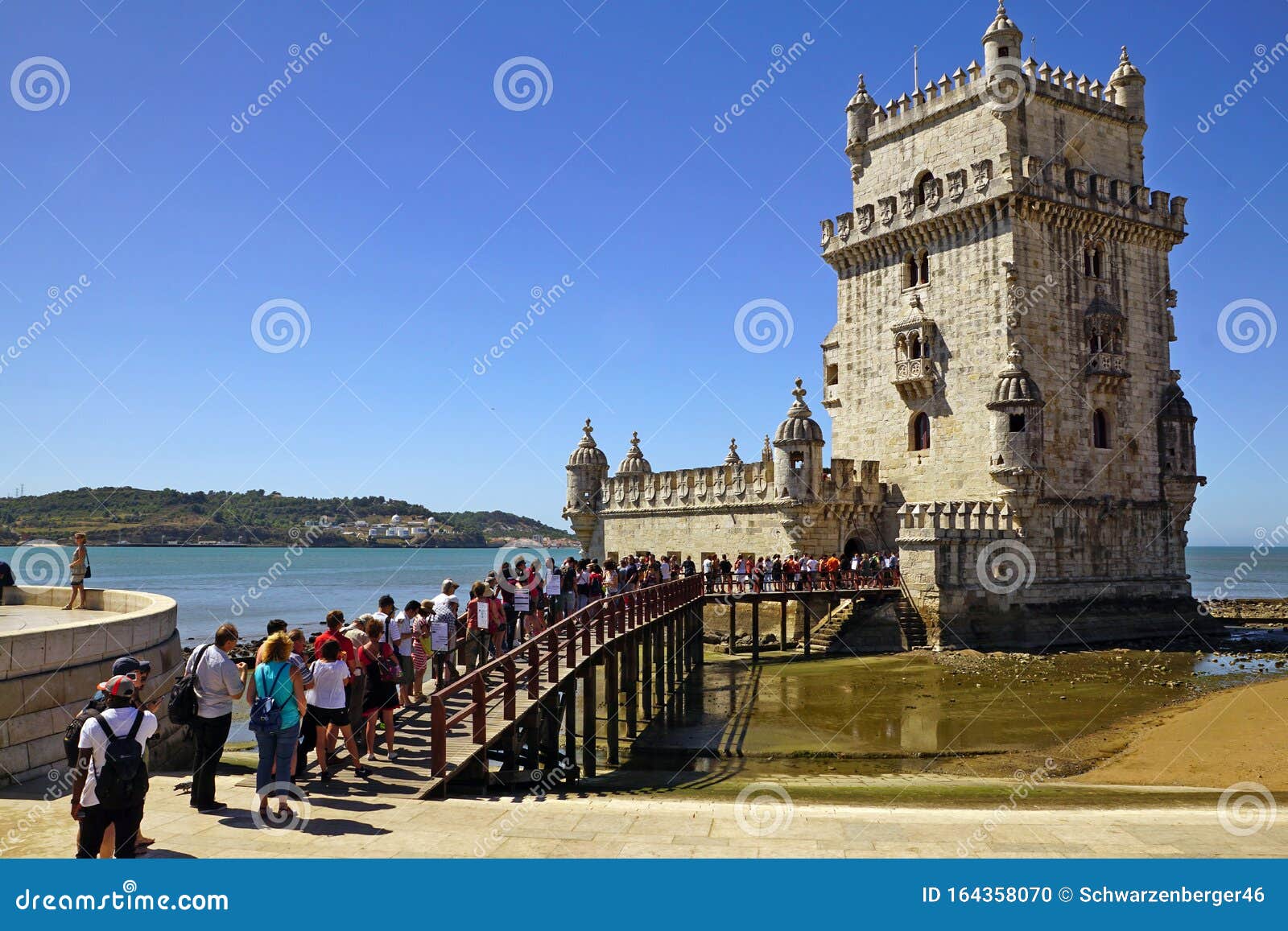 Tourists Queuing on the Wooden Bridge To Get Inside the Belem Tower ...