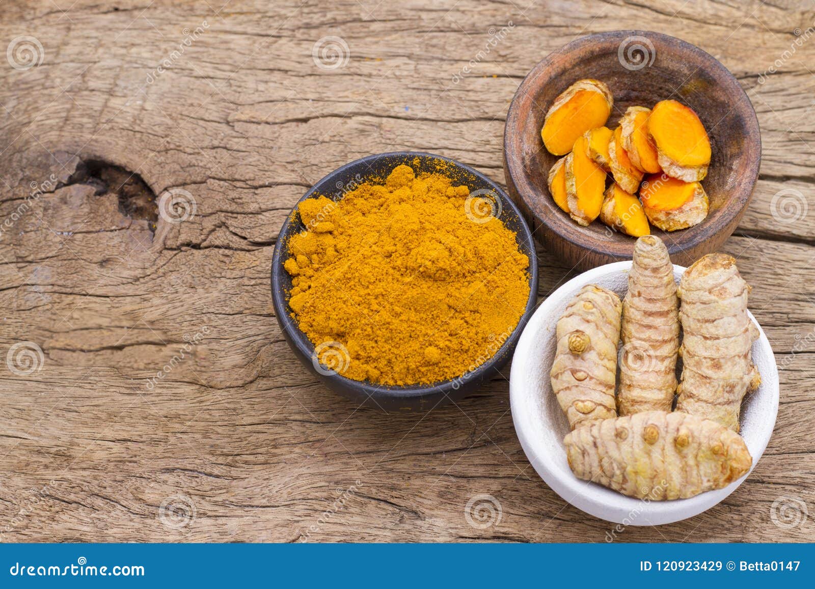 Turmeric in Bowl on Table, Top View Stock Image - Image of freshness ...