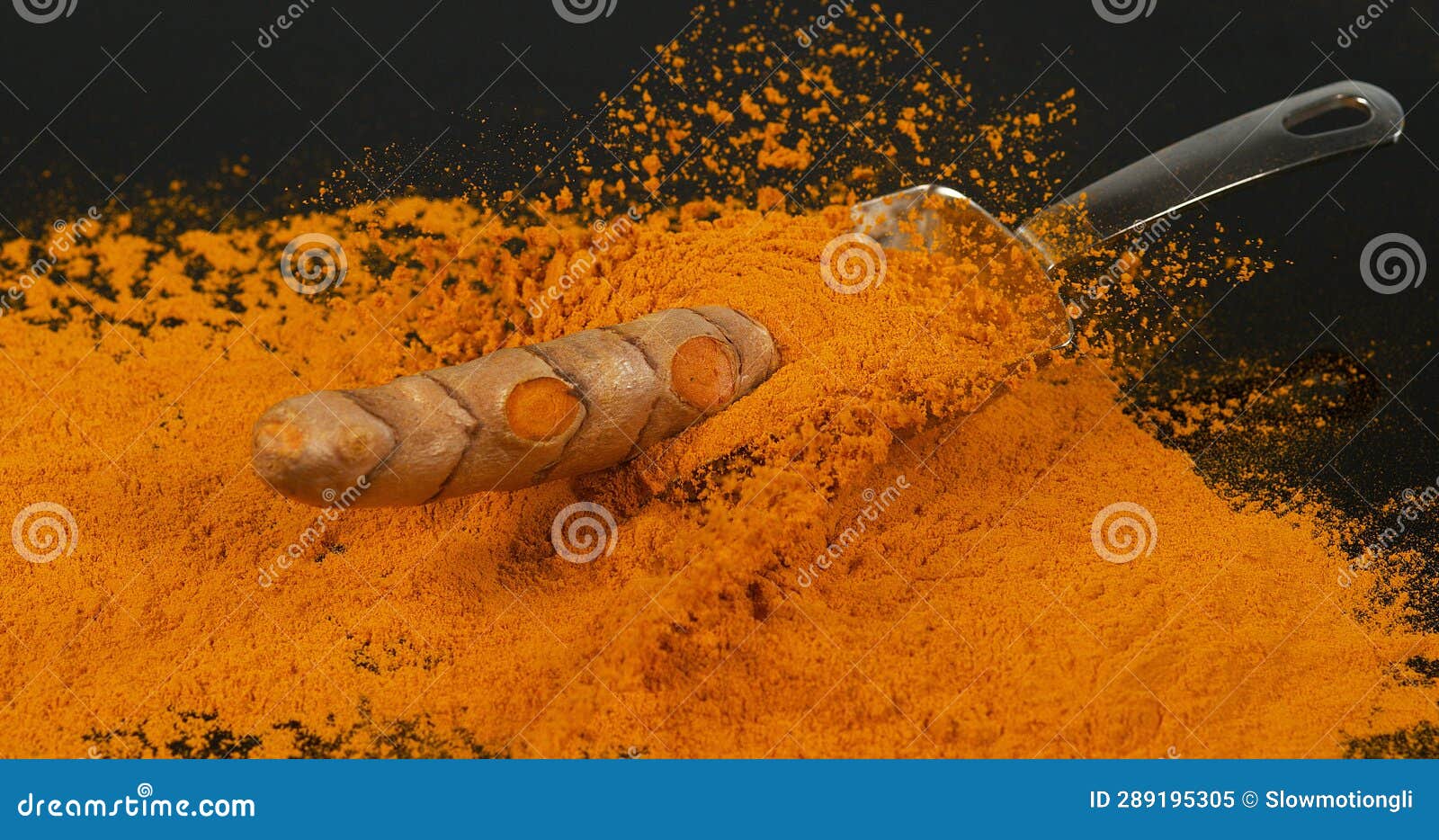 Turmeric, Curcuma Longa, Root Falling on Curcuma Powder, Indian Spice ...