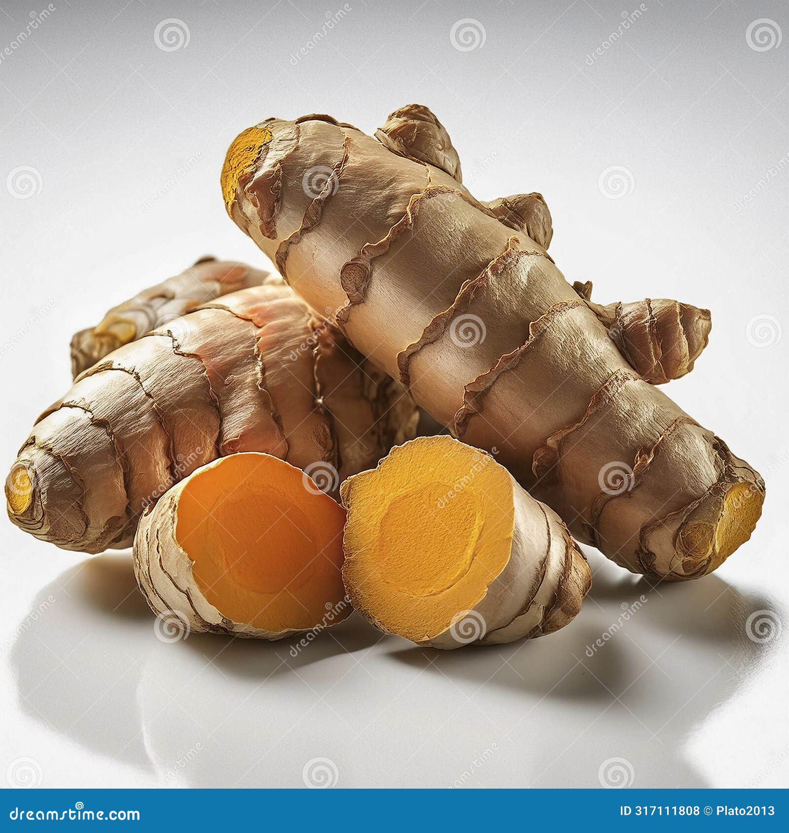 Turmeric or Curcumin Longa Root with Slice Isolated on White Background ...