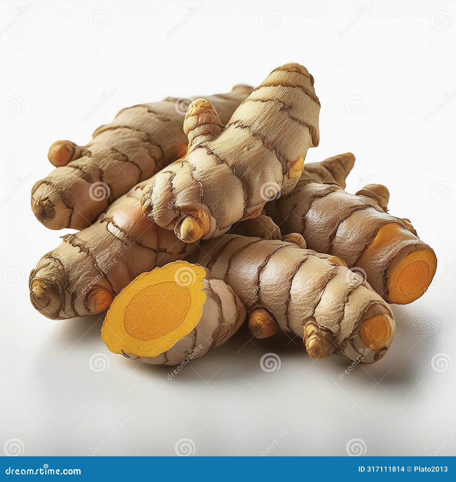 Turmeric or Curcumin Longa Root with Slice Isolated on White Background ...