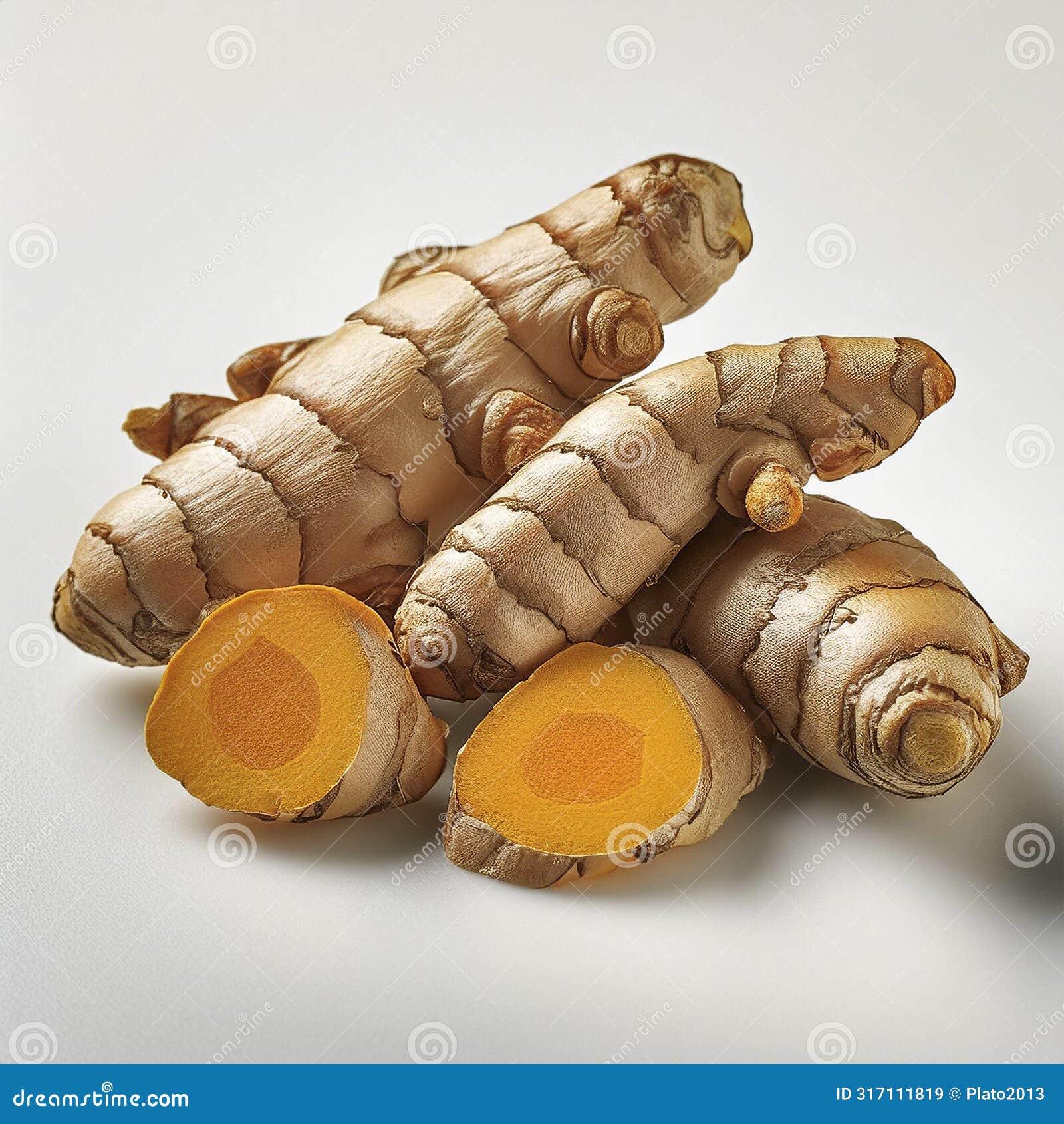 Turmeric or Curcumin Longa Root with Slice Isolated on White Background ...