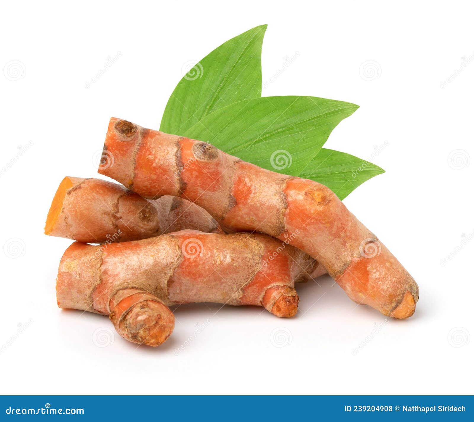 Turmeric Curcumin Root and Leaves Isolated on a White Background Stock ...