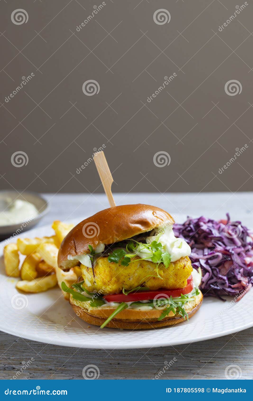 Cod fish burger stock photo. Image of herbs, snack, home - 187805598