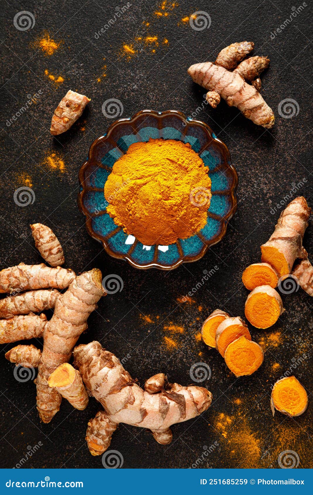 Turmeric. Fresh Turmeric Root and Turmeric, Curcumin Powder Stock Image ...