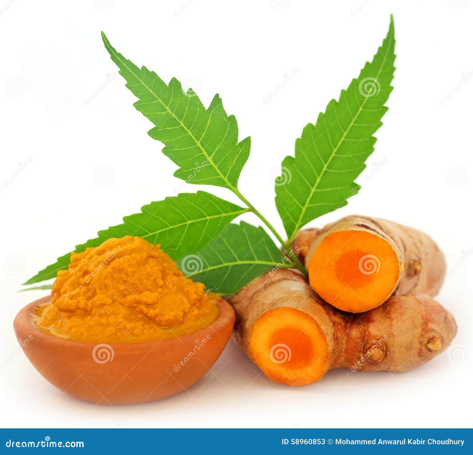 Turmeric with neem leaves stock image. Image of color - 58960853