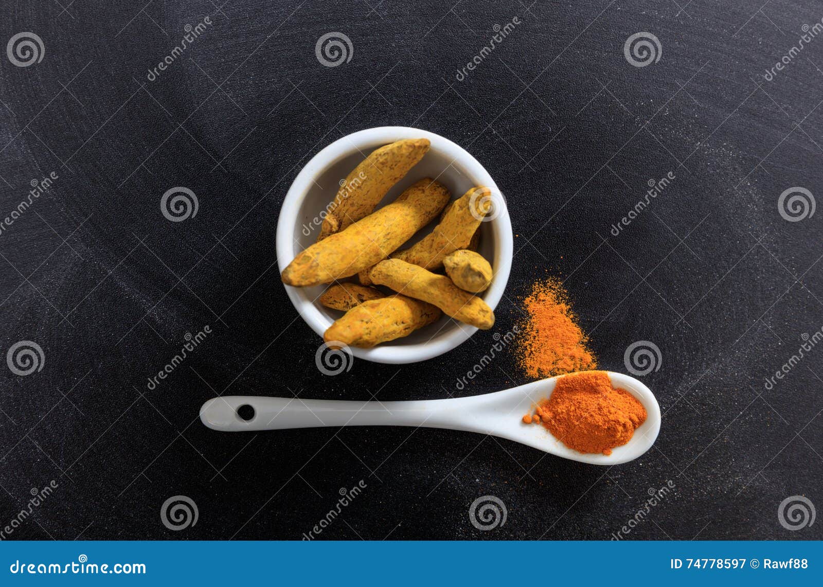 Turmeric in Porcelain Bowl and Spoon Stock Image - Image of ingredient ...