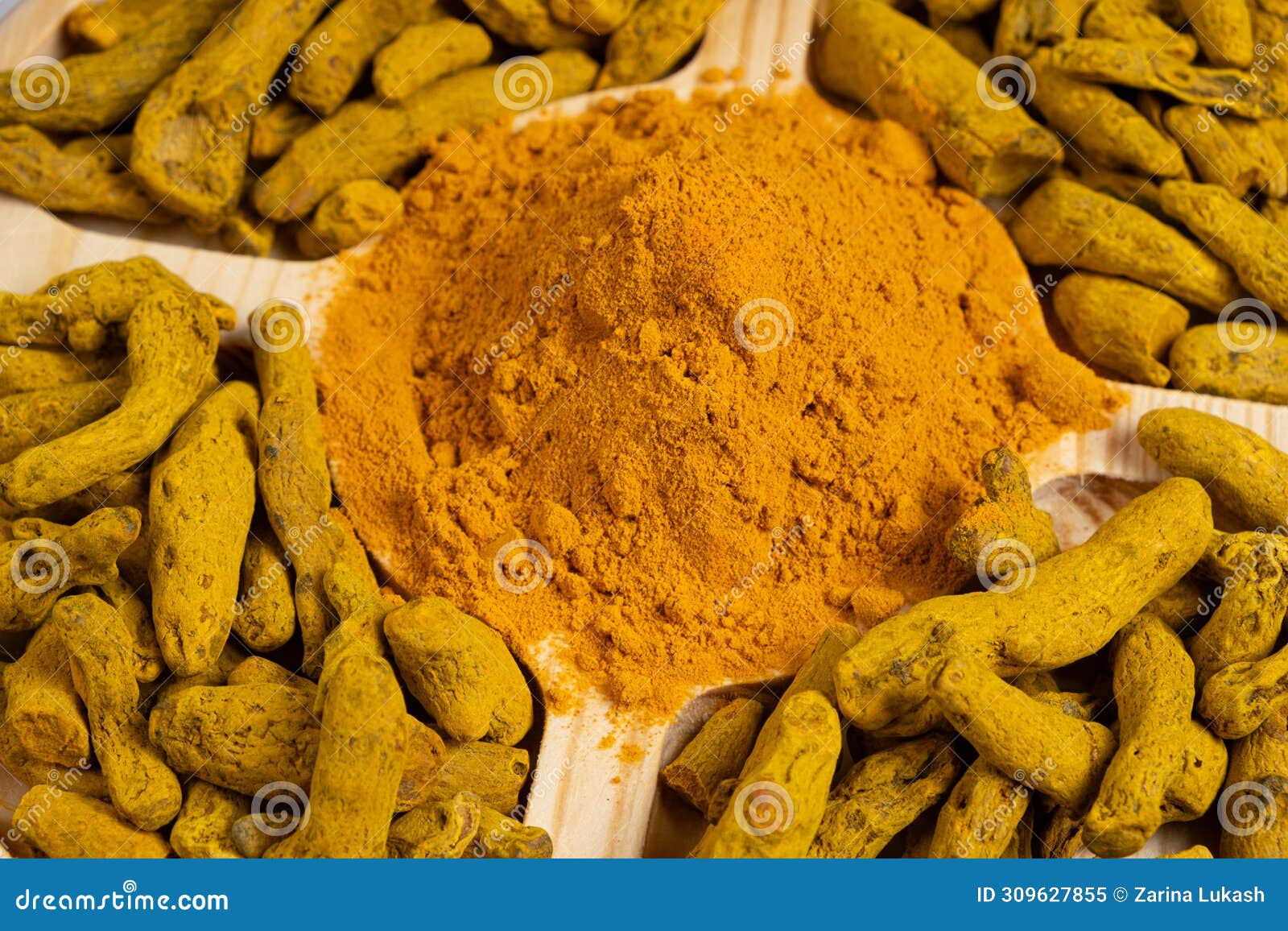 Turmeric Powder and Dried Turmeric Root Top View. Stock Image - Image ...