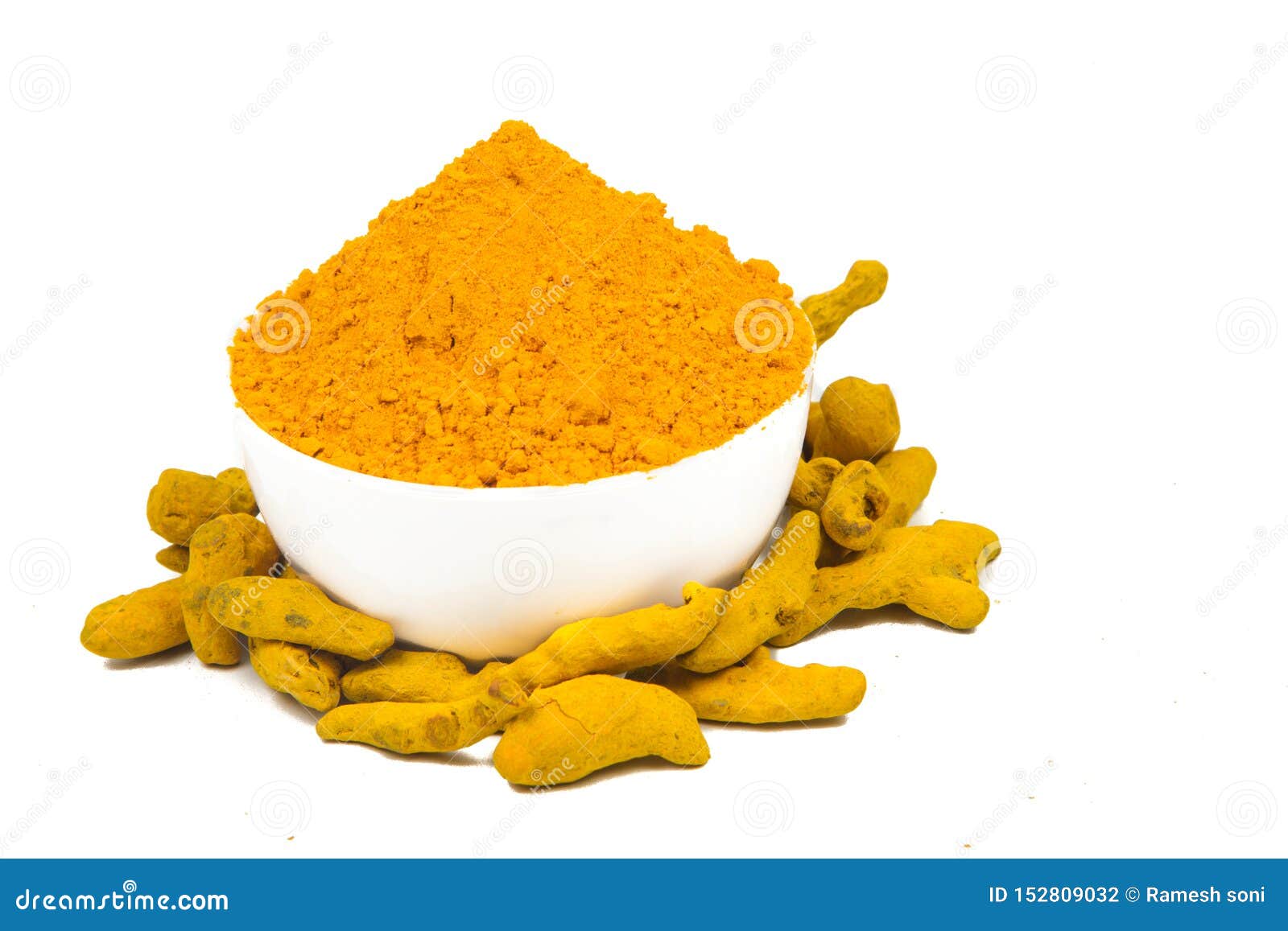 Turmeric Powder In Bowl Isolated On White Background, Indian Spice. Top ...