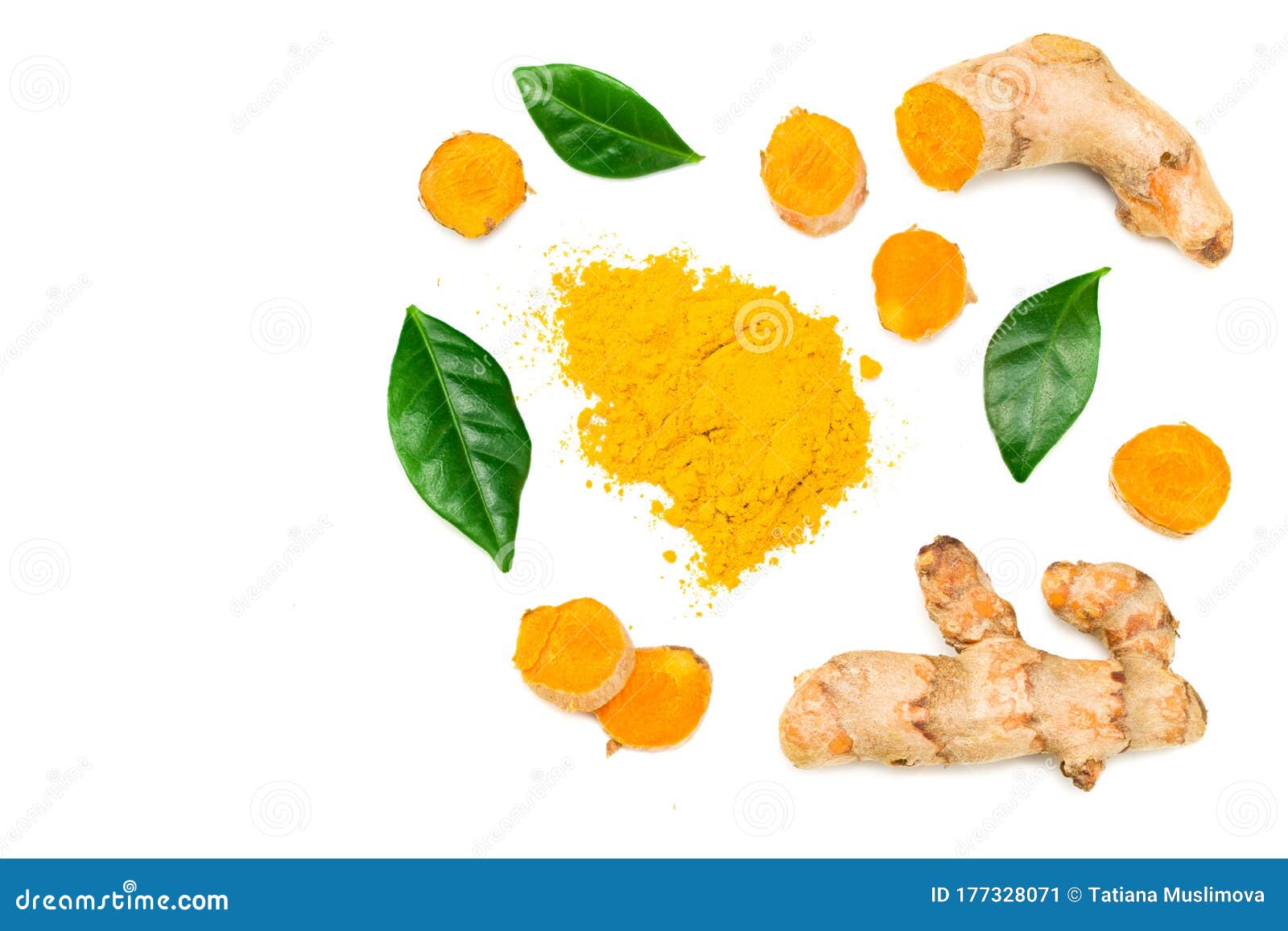 Turmeric Powder with Turmeric Root Isolated on White Background. Top ...
