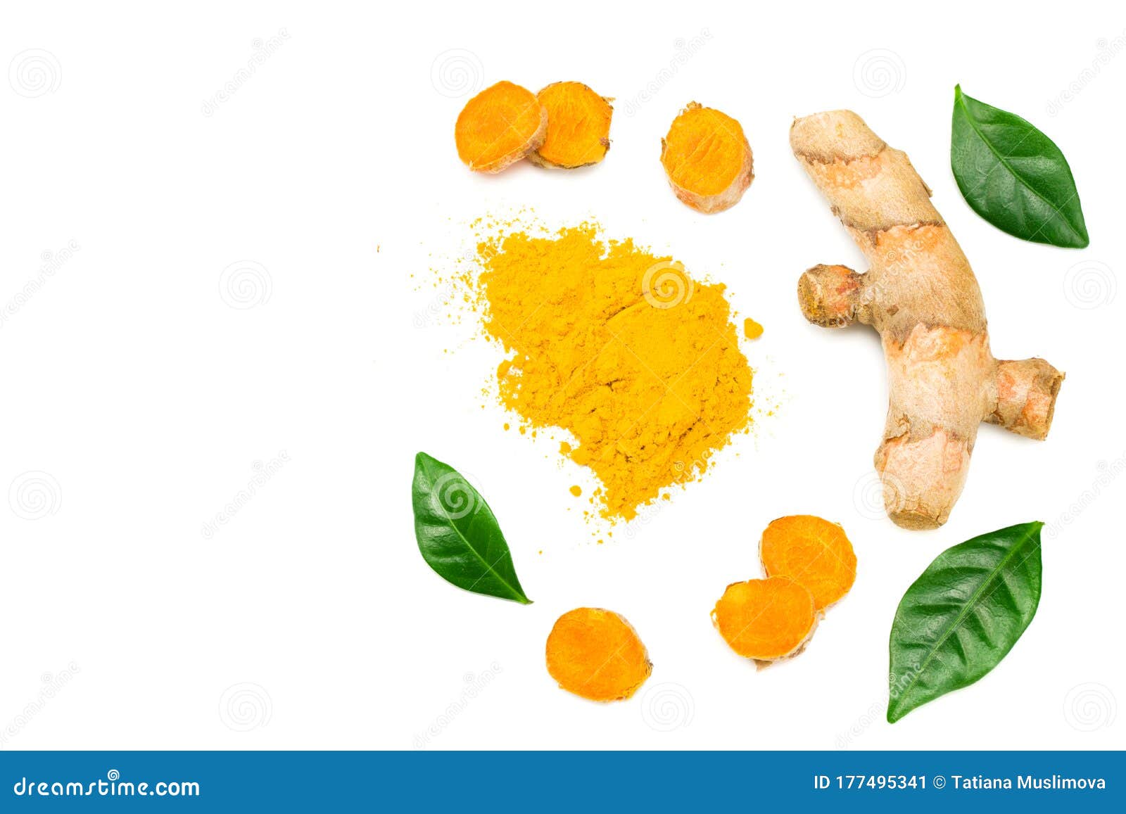 Turmeric Powder with Turmeric Root Isolated on White Background. Top ...