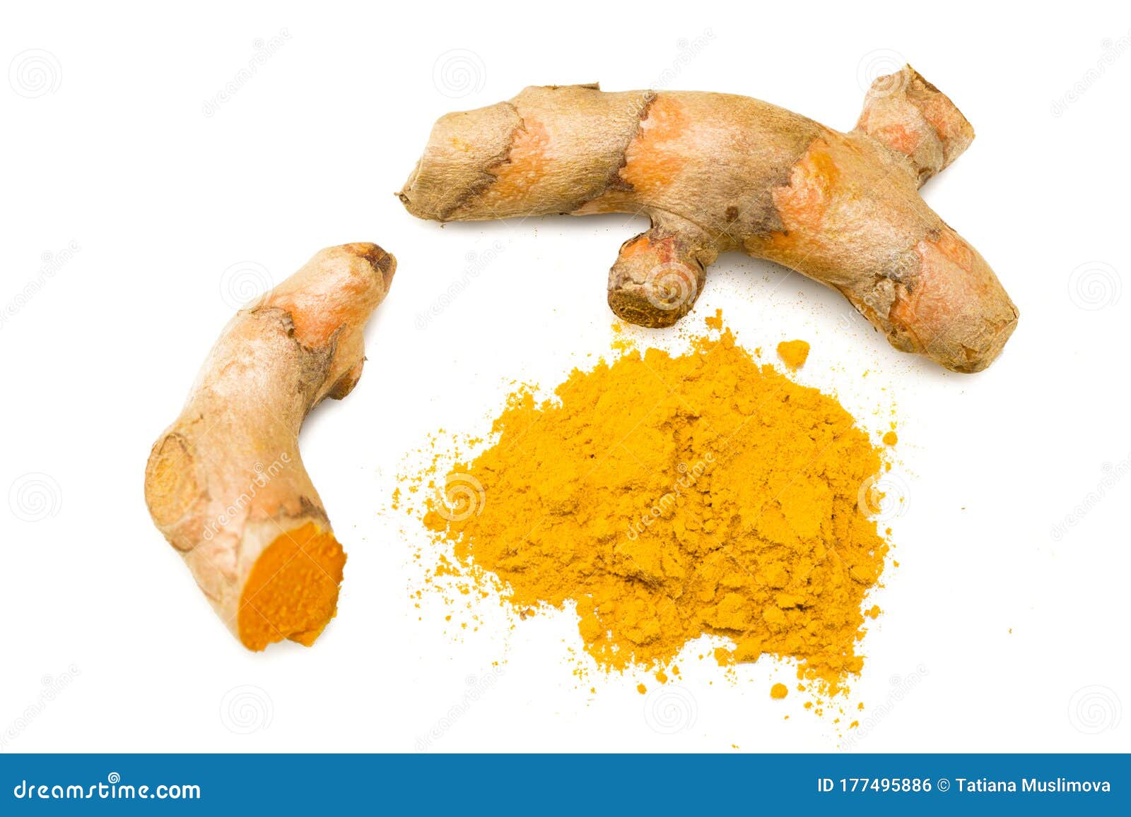 Turmeric Powder with Turmeric Root Isolated on White Background. Top ...