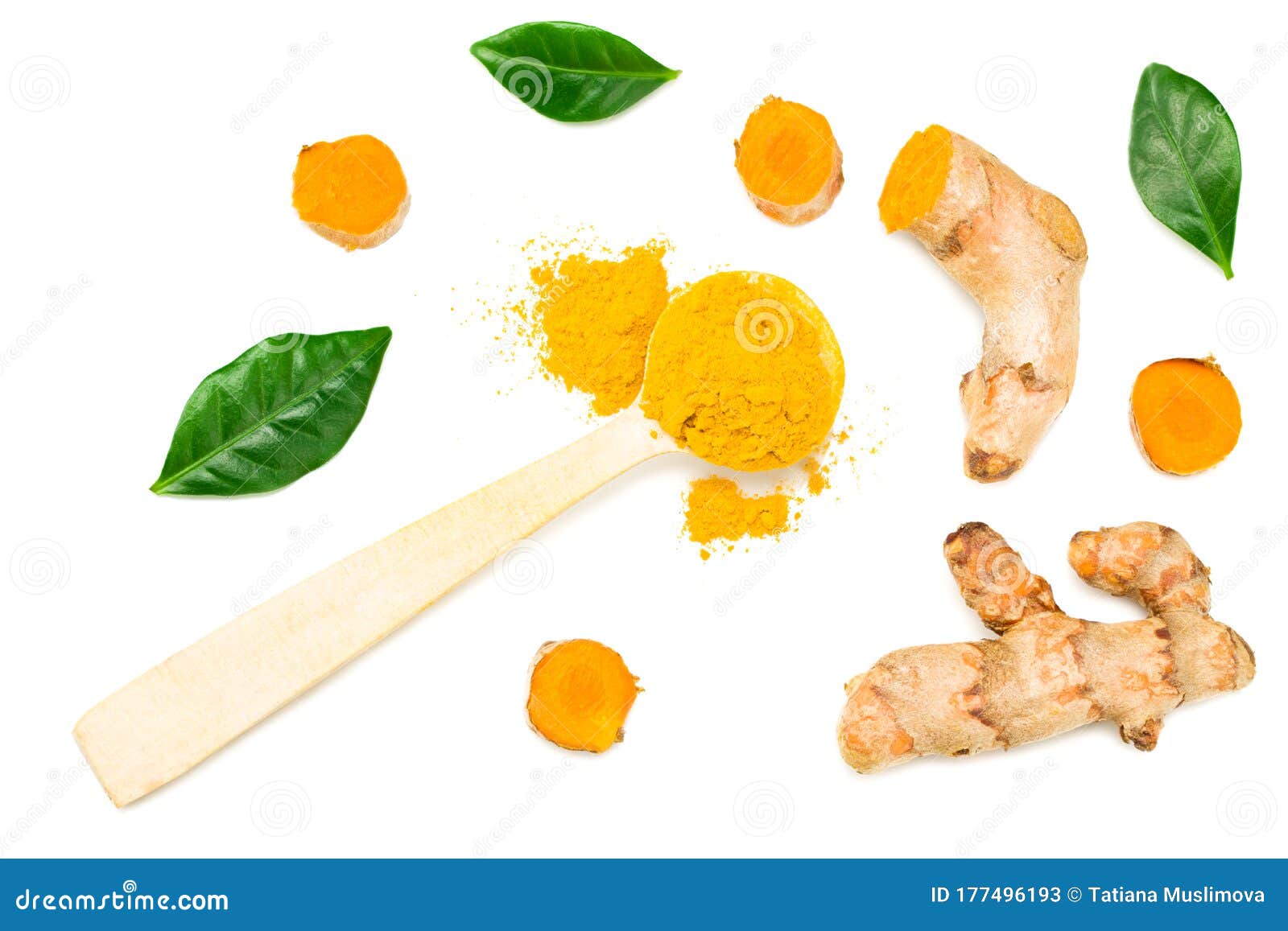 Turmeric Powder with Turmeric Root Isolated on White Background. Top ...