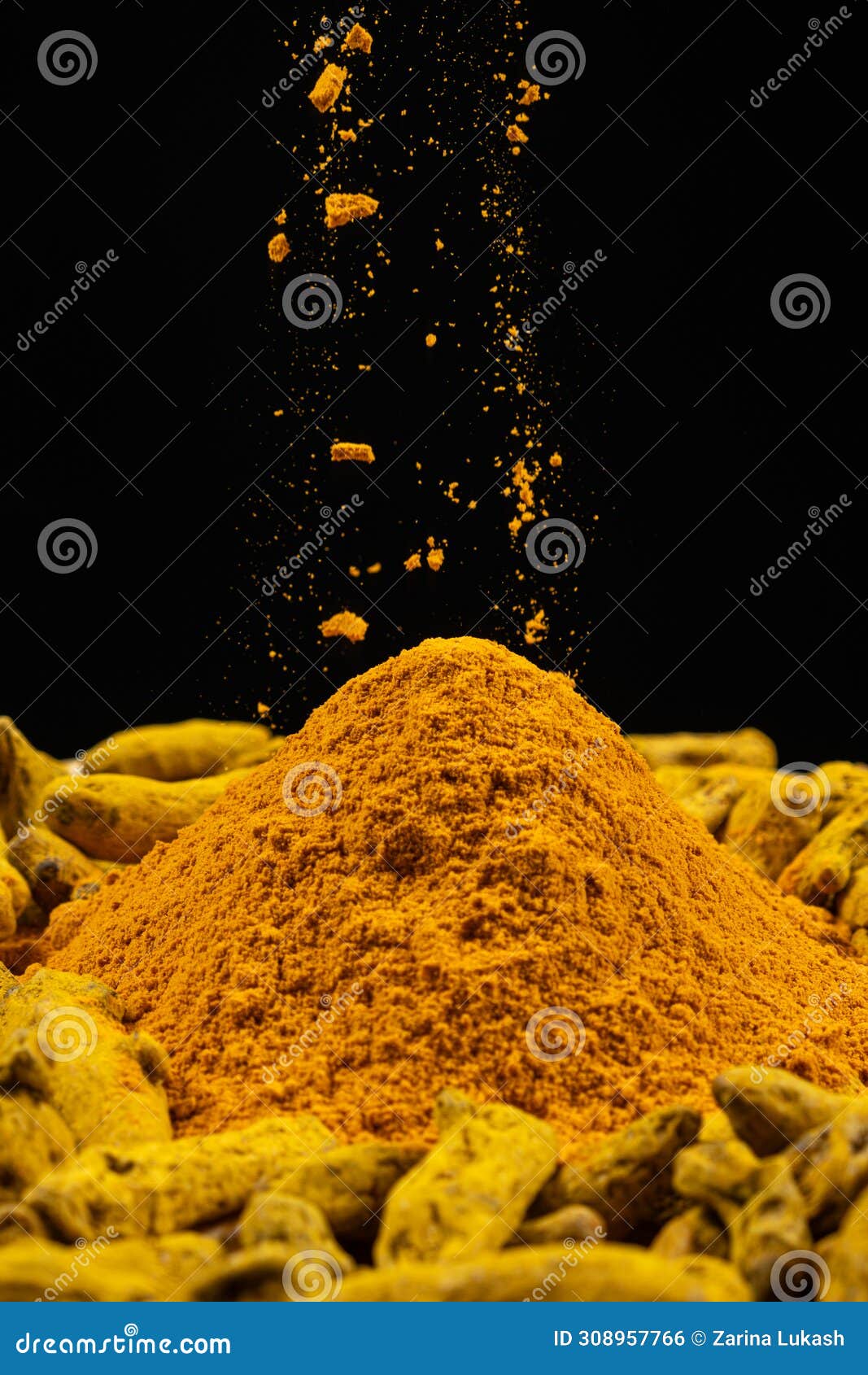 Turmeric Powder Sprinkled on the Dry Turmeric Root Stock Photo - Image ...